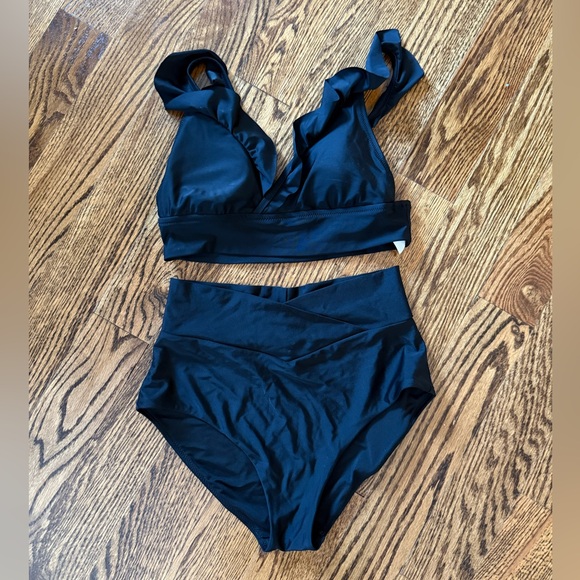 aerie | Swim | Aerie Ruffle Black Triangle Bikini Top And Crossover ...